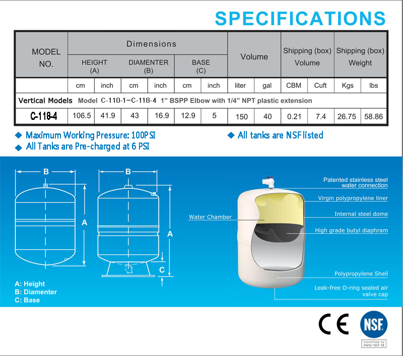 AQUA-WIN 40 GAL White and Steel Storage Tank